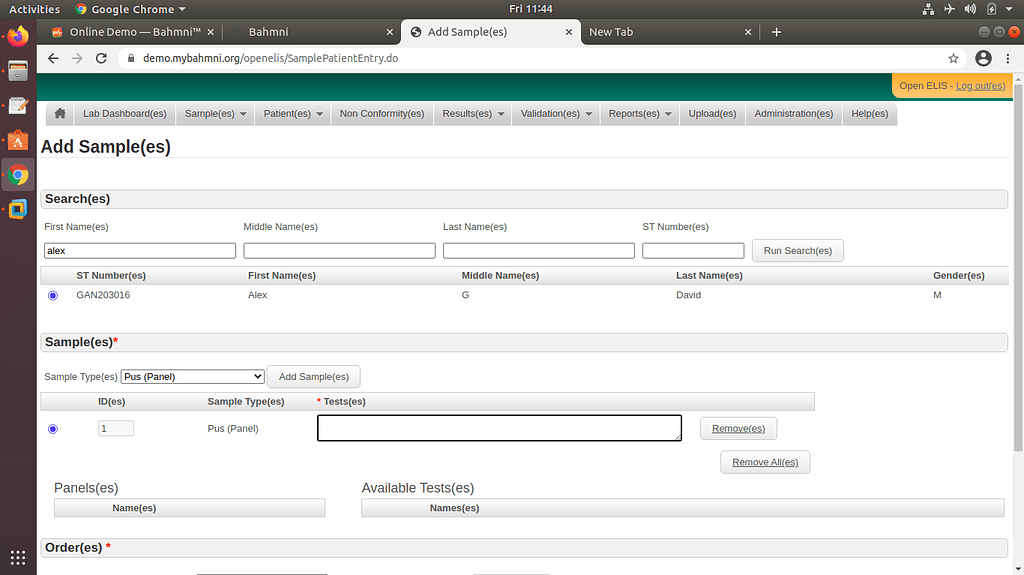 Not sure how to add text into the Test(es) textbox in - Bahmni ...