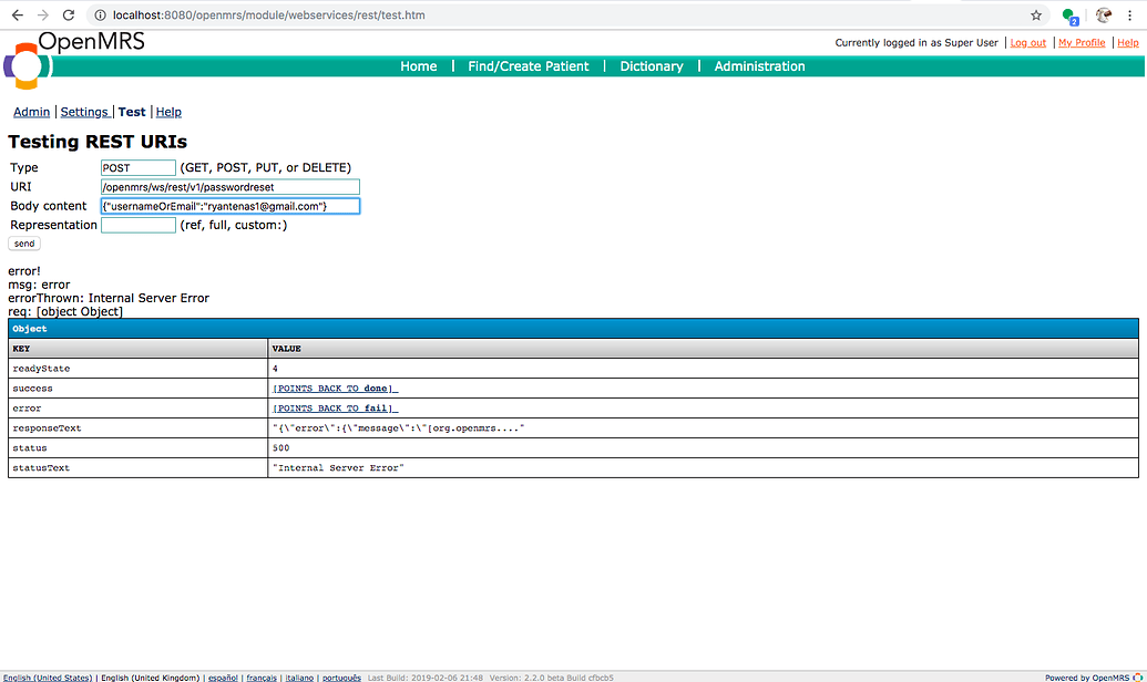 Error when testing the latest changes to the Reset Password ...