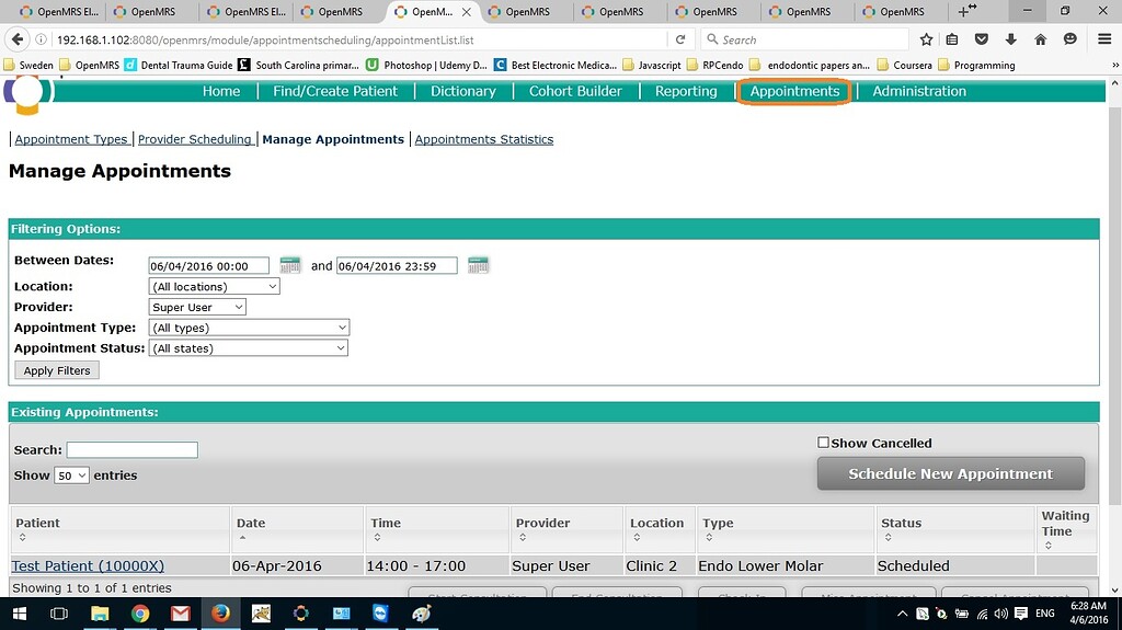 No provider appointment list in Appointment Scheduling UI ...