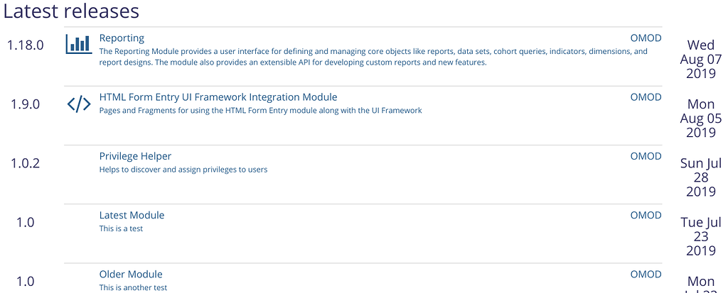 Latest Releases Page discussion - Add-On Index - OpenMRS Talk