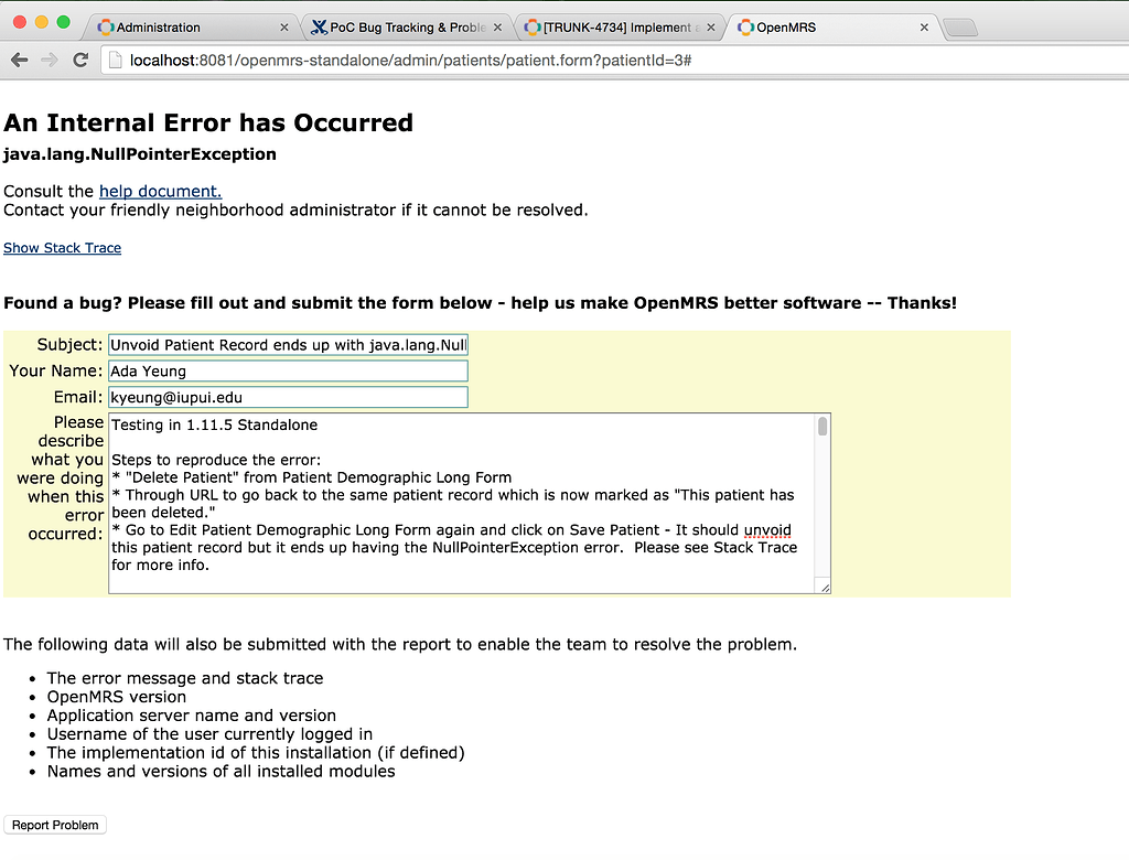 Which JIRA project to file under when reporting bug form fails to submit? - Ask OpenMRS ...