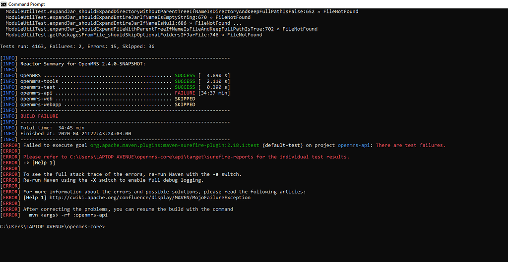 Openmrs api, web, web app not installing with mvn - OpenMRS Talk