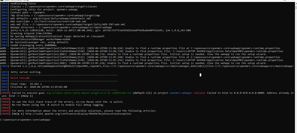 start the OpenMRS web application fails to run - OpenMRS Talk