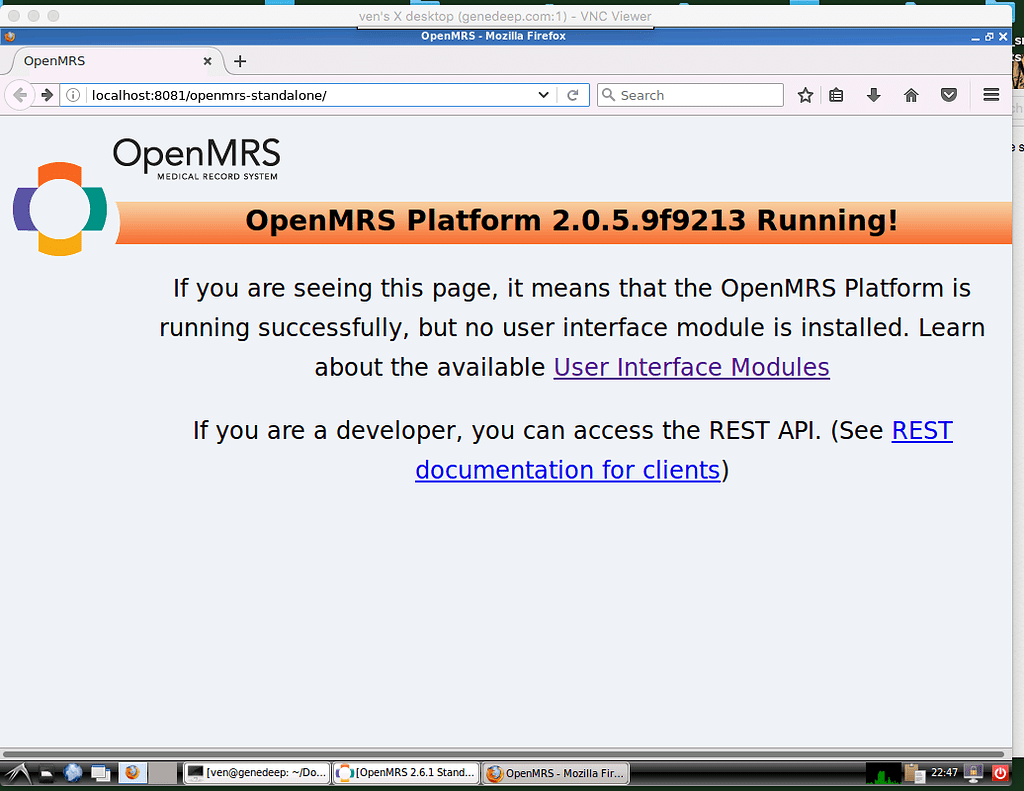 Platform installed and running, but no user interface module installed. - Development - OpenMRS Talk