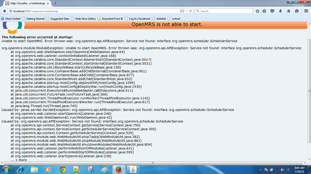 Unable to start OpenMRS: Scheduler service not found - Ask OpenMRS - OpenMRS Talk
