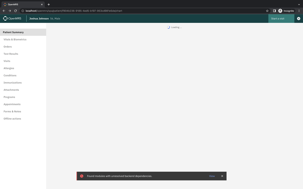 The Patient chart component is loading forever in local (docker ...