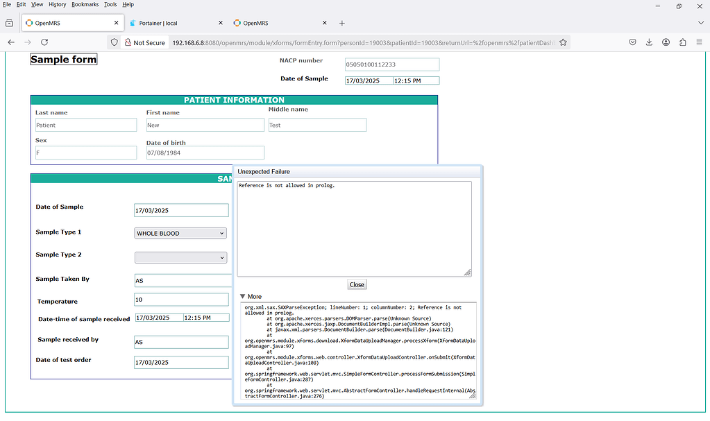 Xform submission error Reference is not allowed in prolog - Implementing - OpenMRS Talk