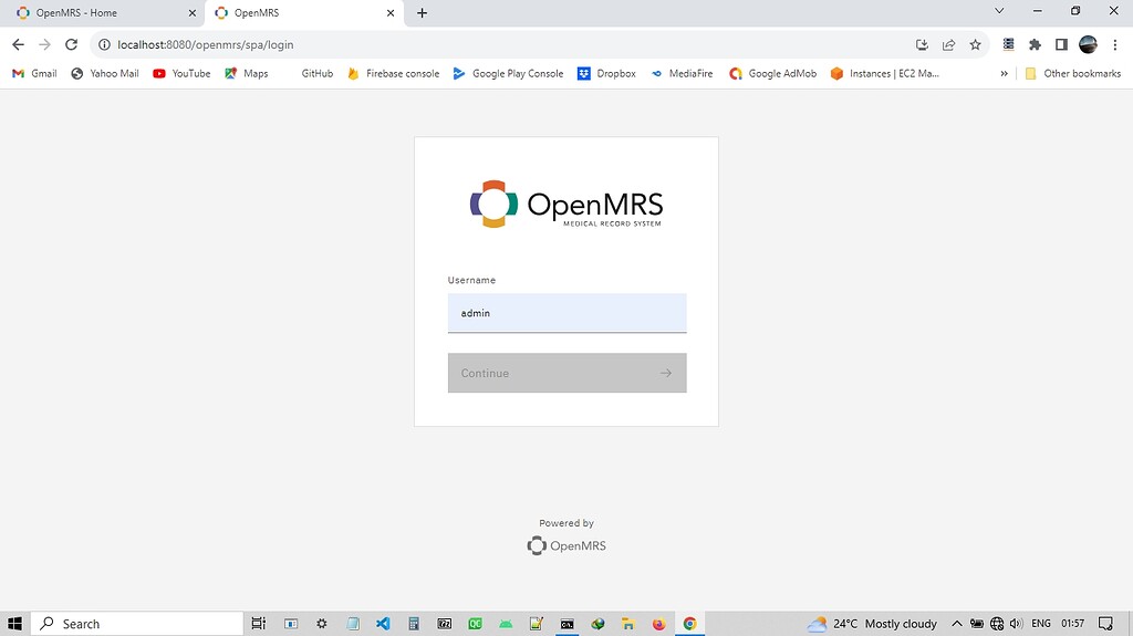 I can't login to openMRS 03 frontend,the 'continue' is disabled - Ask OpenMRS - OpenMRS Talk