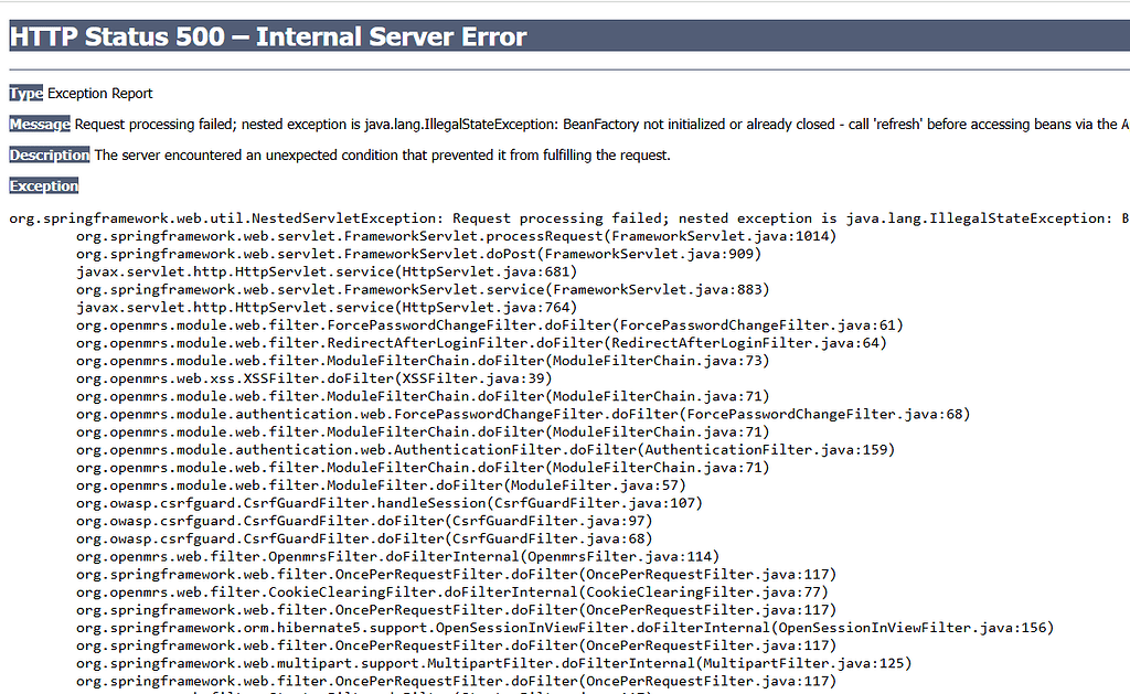 Issue: HTTP Status 500 - BeanFactory Not Initialized After Uploading new Platform Module ...