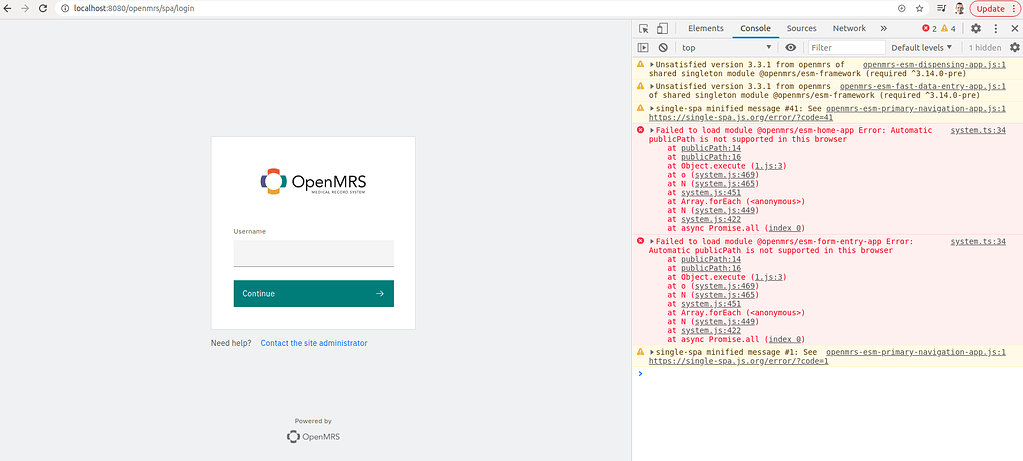 OpenMRS 3.0 local setup issues (Automatic publicPath is not supported in this browser) - o3 ...