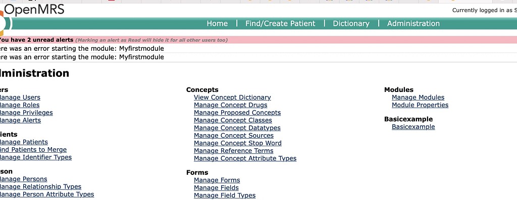 Page not found when opening first module from Administration page. - Ask OpenMRS - OpenMRS Talk