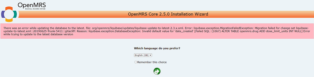 "Migration failed" error while trying to install OpenMRS 2.5.0 - Implementing - OpenMRS Talk