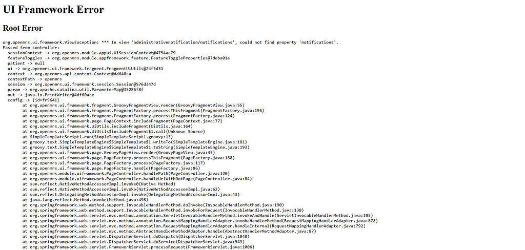 Getting UI framework error. I went to edit my vitals page after editing ...