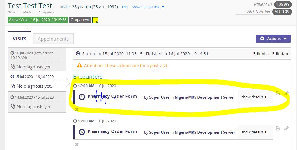 Visit not showing the list of Encounters associated with it after filling the form ...