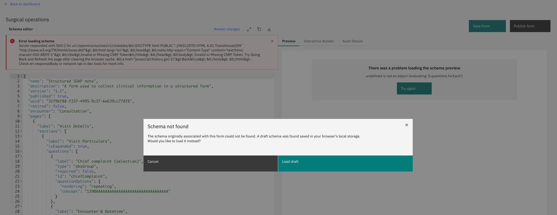 "Schema not found" error when creating forms in O3 / Login error with O3 Demo application - Ask ...